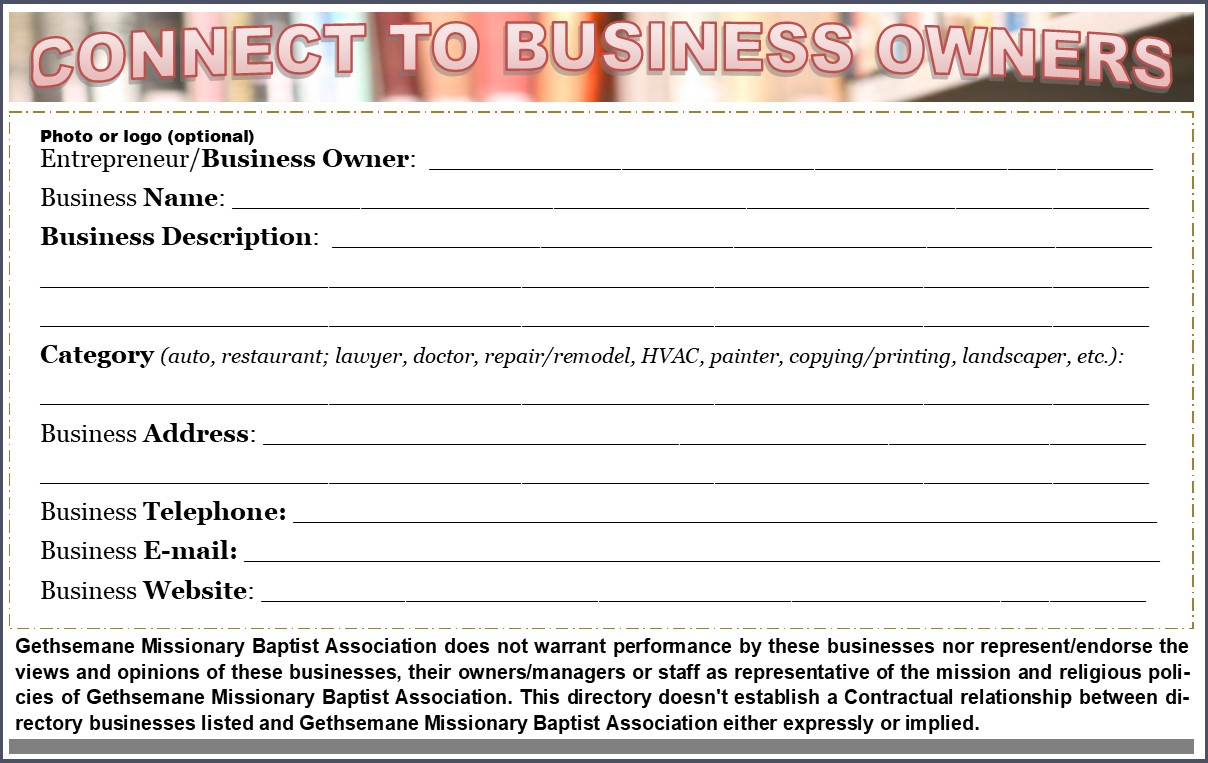 Business Directory Form | Gethsemane Baptist Association