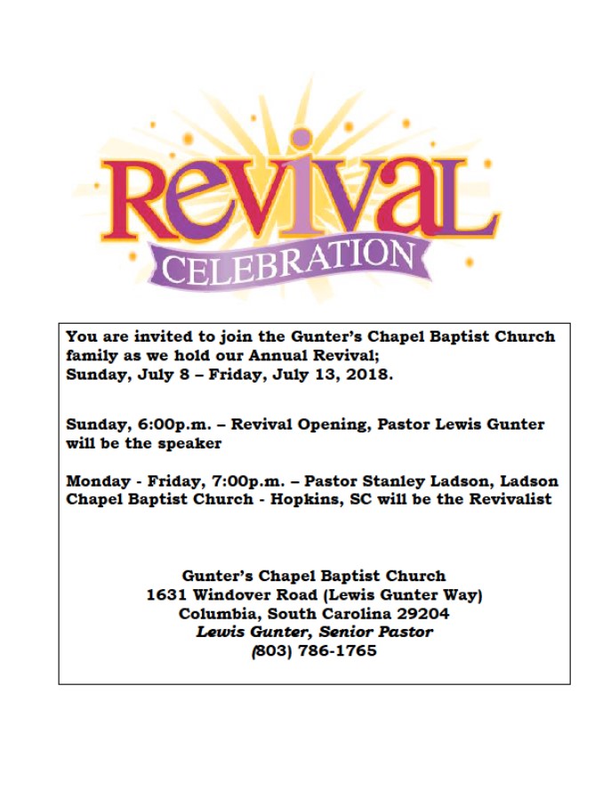 Revival Gunter’s Chapel Baptist | Gethsemane Baptist Association